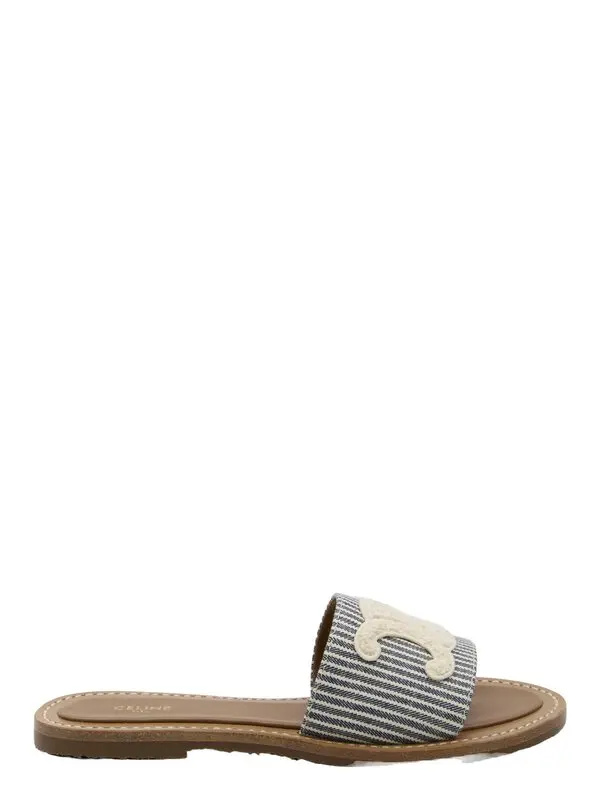 Celine Olymplia Mule In Oshkosh Canvas - White/navy Blue