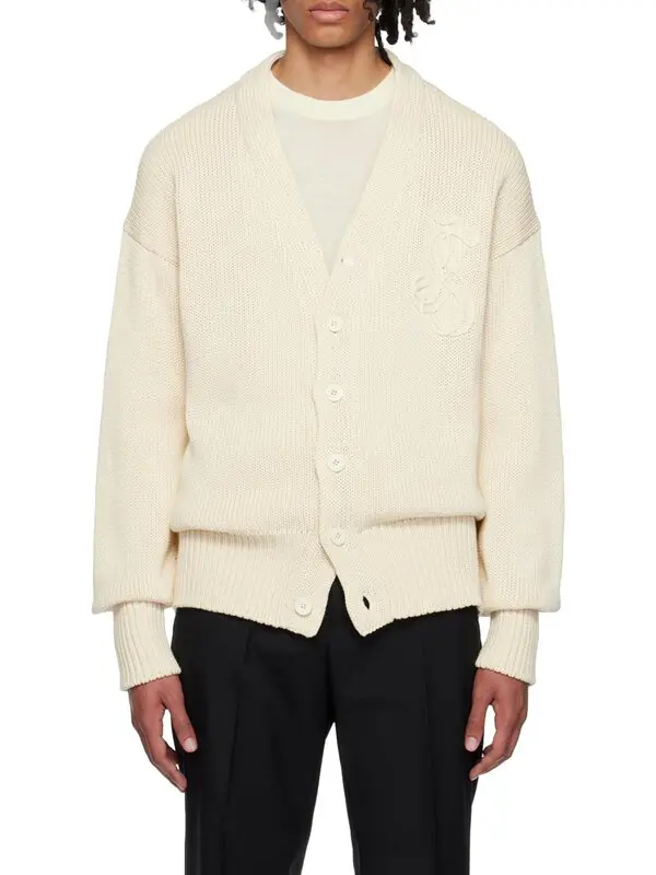 JIL SANDER Logo Intarsia Knitted Cardigan - White