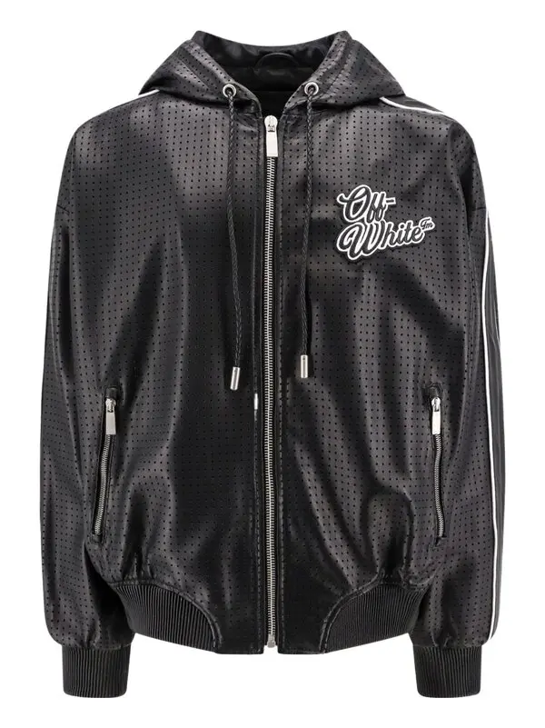 Off-White Logo Patch Zip-up Hooded Jacket - Black