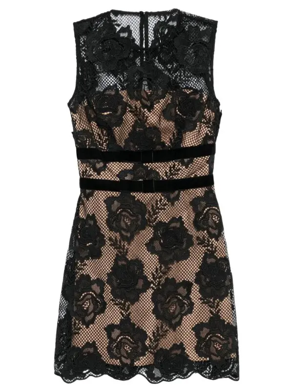 SELF-PORTRAIT Lace Bow Detail Mini Dress - Black