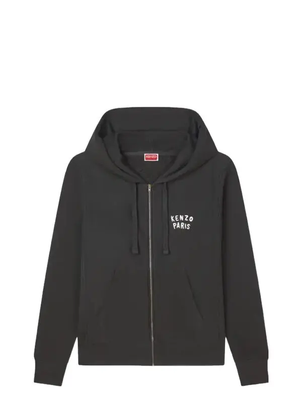 Kenzo Boke Heart Embroidered Zip-up Hoodie - Black