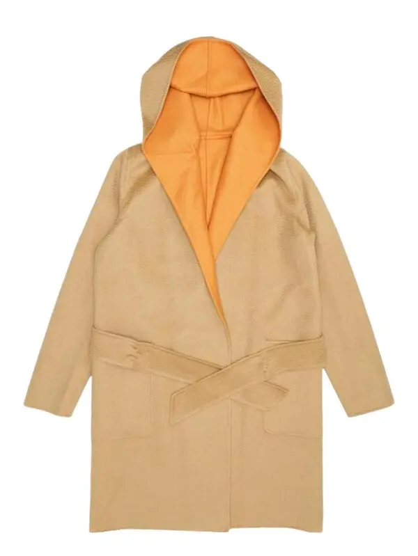 Max Mara Hooded Overcoat With Belted Waist - Nude