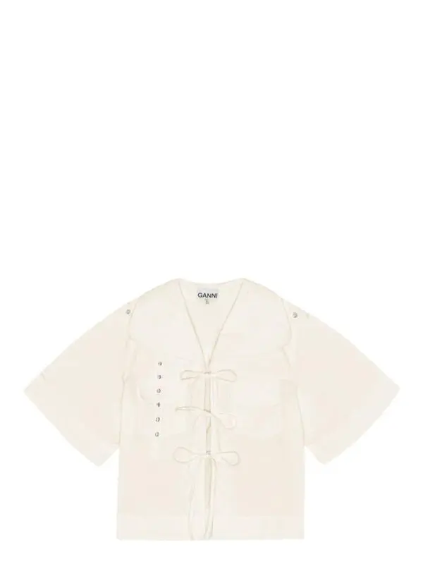 GANNI V-neck Tie Detail Stretch Blouse - Off White