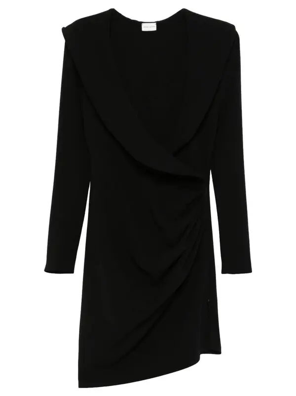Magda Butrym Long-sleeved Dress With V-neck And Sculpted Ruffles - Black