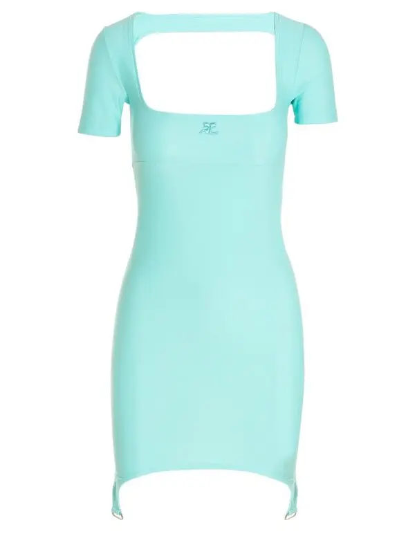 COURREGES Logo-embroidered Flared Mini Dress - Blue
