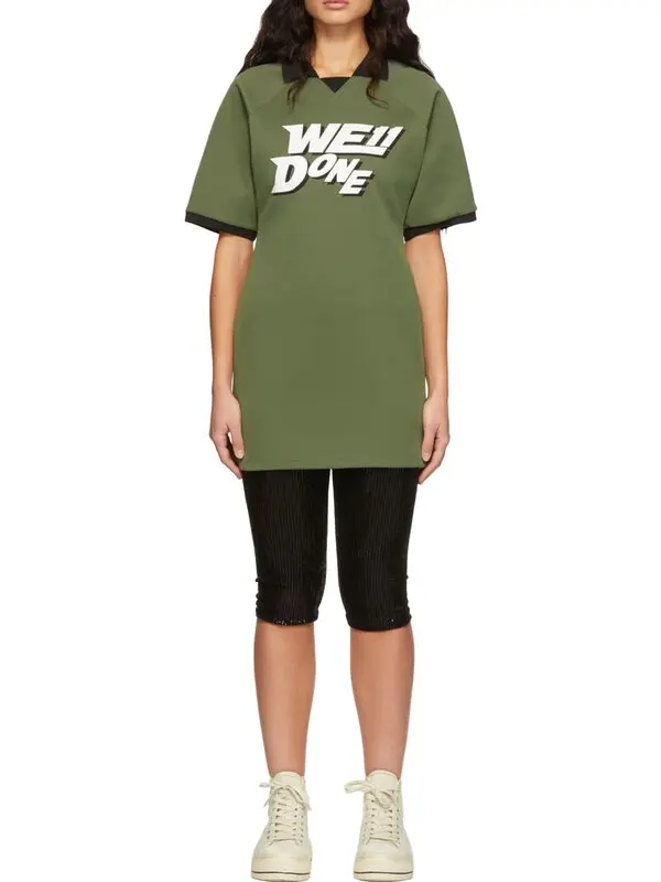 We11Done Short Sleeve Logo Print Dress - Green
