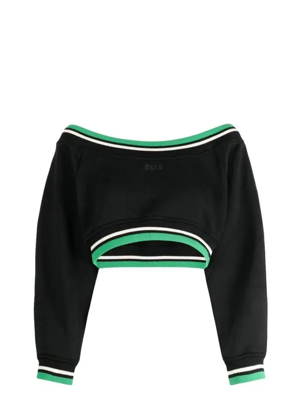 MSGM Cropped Sweatshirt With Striped Details - Black