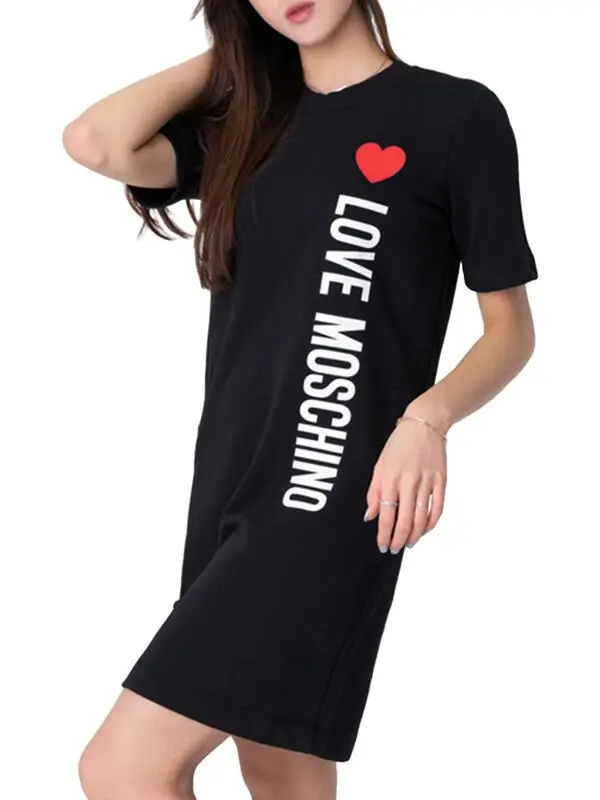 Moschino T-shirt Dress With Heart And Logo Detail - Black