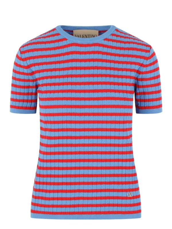 Valentino Garavani Striped Ribbed Crewneck Jumper - Blue