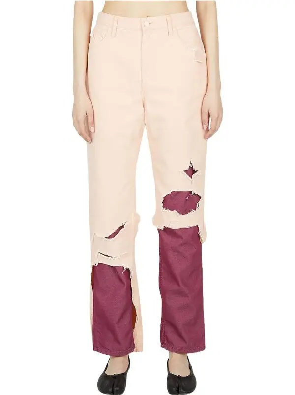 Raf Simons High Waist Distressed Jeans - Nude