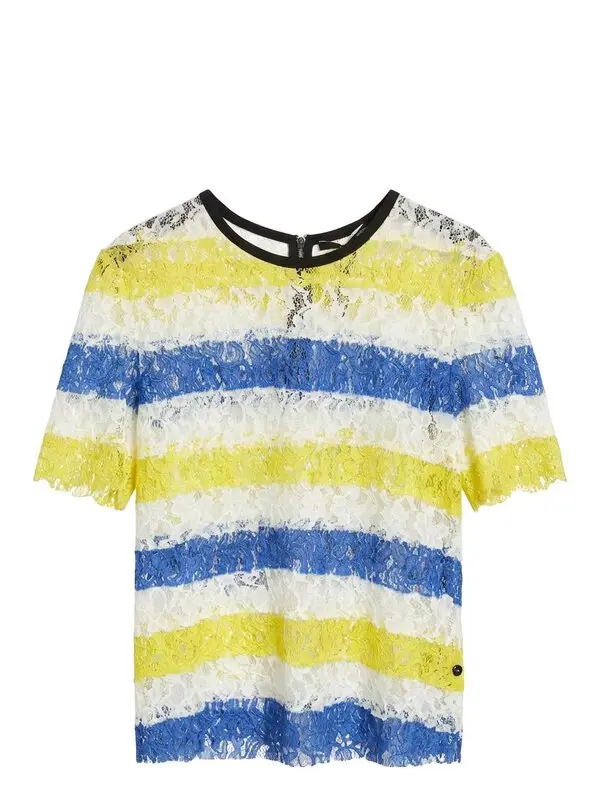Sportmax Striped Lace Short Sleeve T-shirt - Nude