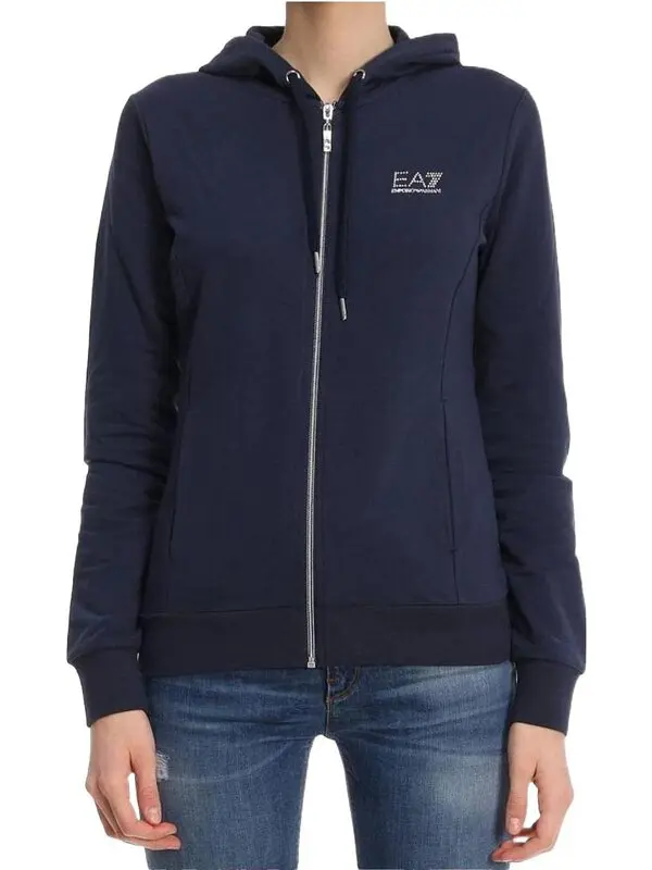 EA7 Hooded Jacket With Logo Details - Black