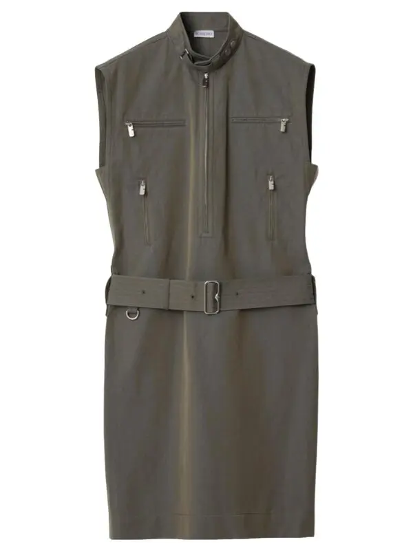 Burberry Sleeveless Mini Dress With Zip Details And Belt - Black