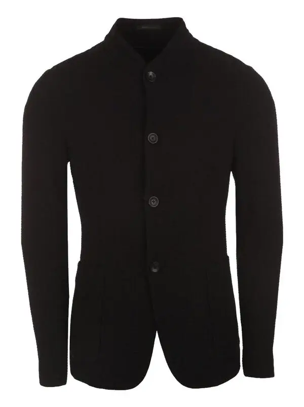 Emporio Armani Buttoned Stand Collar Casual Jacket - Black