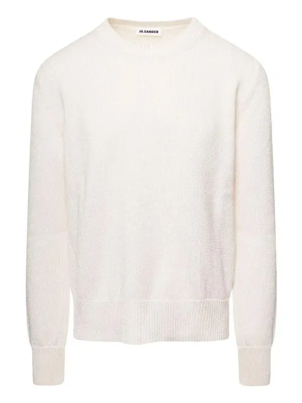 JIL SANDER Long-sleeved Crewneck Knitted Jumper - White