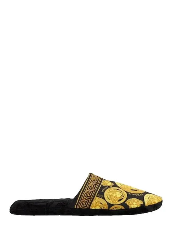 Versace Logo Printed Cotton Slippers - Black