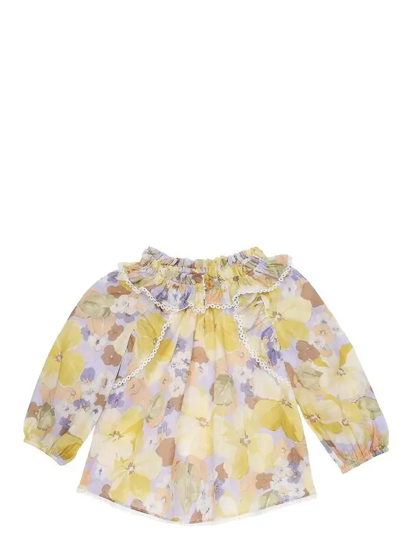 Zimmermann Pop Gathered-neck Blouse - Purple Multi-flower Pattern