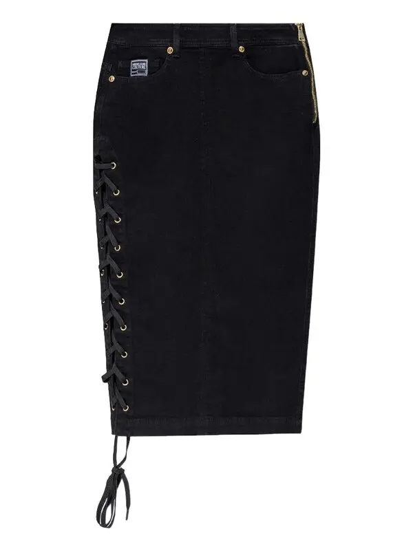 Versace Lace-up Detailed Midi Denim Skirt - Black