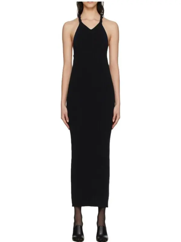 DION LEE Ribbed Knit Halterneck Dress - Black