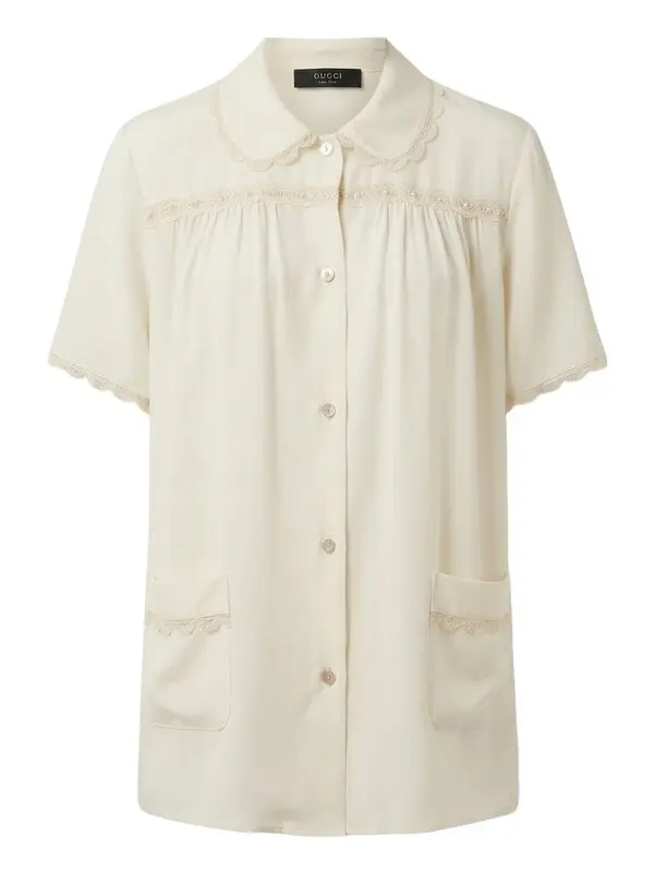 Gucci Silk Crêpe De Chine Shirt With Lace Trim - Ivory