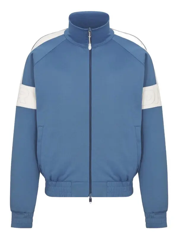 Dior High Neck Zip-up Track Jacket With Contrasting Panels And Logo Detail - Blue And White