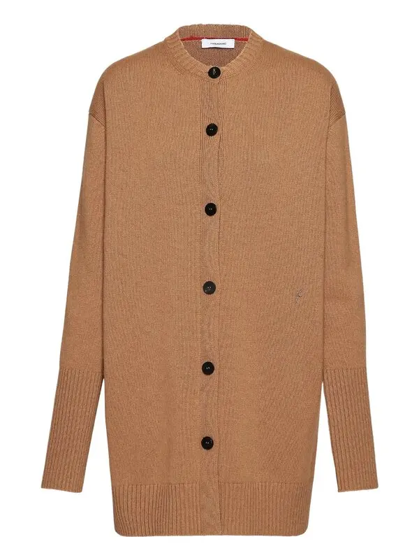 FERRAGAMO Ribbed Knit Cardigan Dress - Brown