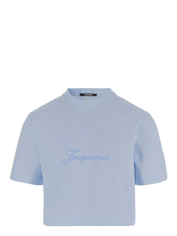 Jacquemus Logo Embroidered Cropped T-shirt - Gray