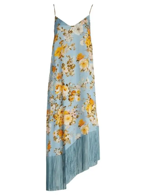 JUCCA Floral Fringe Maxi Dress - Blue