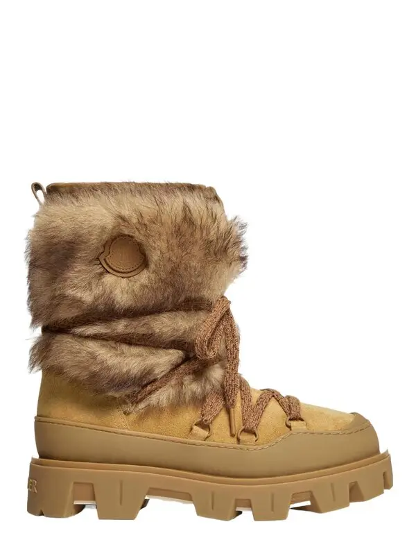 Moncler Suede Shearling Lace-up Boots - Camel Beige
