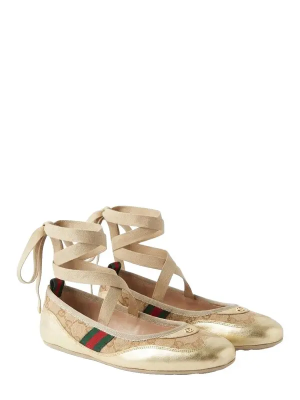 Gucci Ballerina Flats With Web Detail - Nude