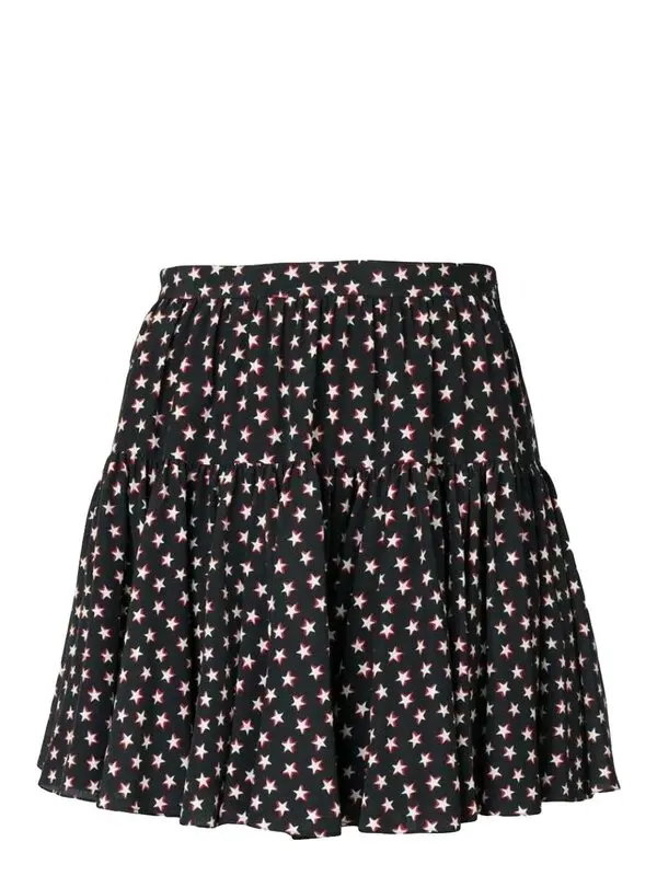 Saint Laurent Gathered Skirt In Crepe De Chine With Star Print - Black