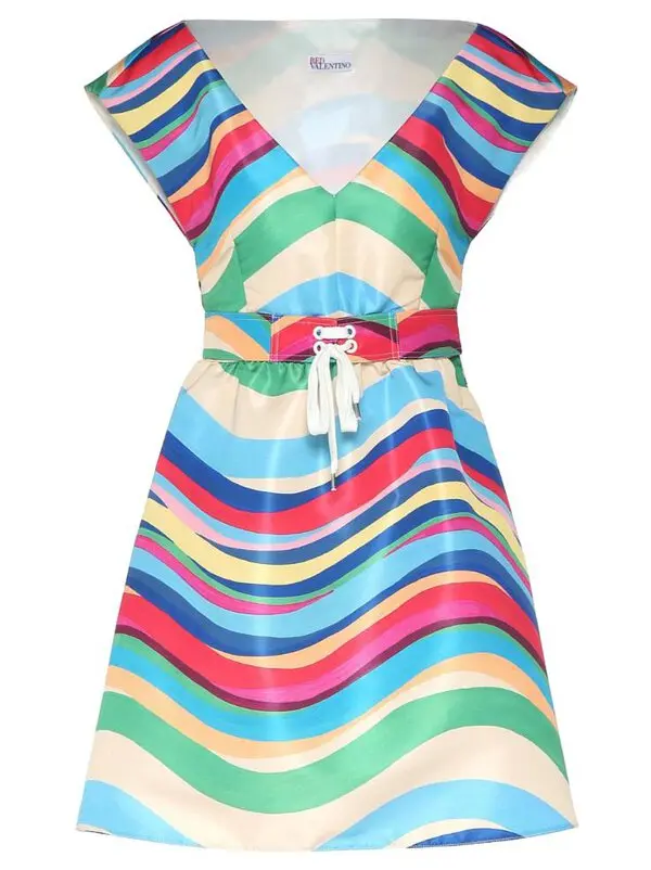 Red Valentino Printed Short Sleeve V-neck Dress - Multicolor