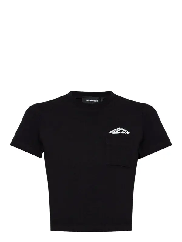 Dsquared2 Cropped Crewneck T-shirt With Pocket Detail - Black
