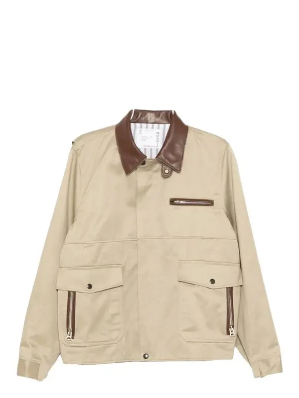 Sacai Chino Blouson Jacket With Leather Collar - Nude