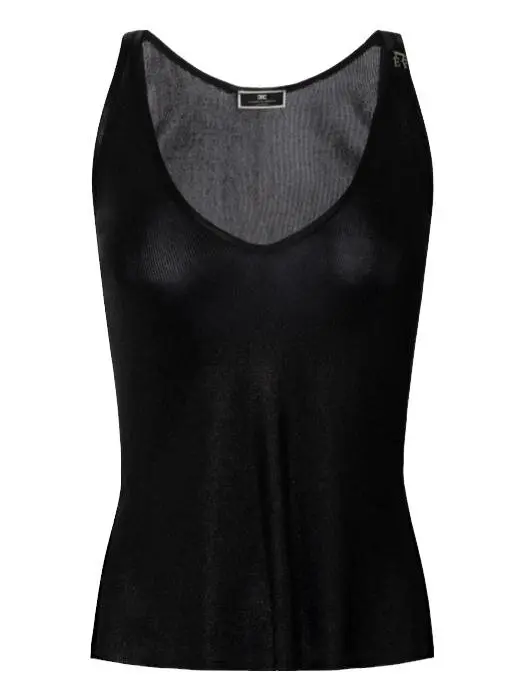 Elisabetta Franchi Metallic Knit V-neck Tank - Black
