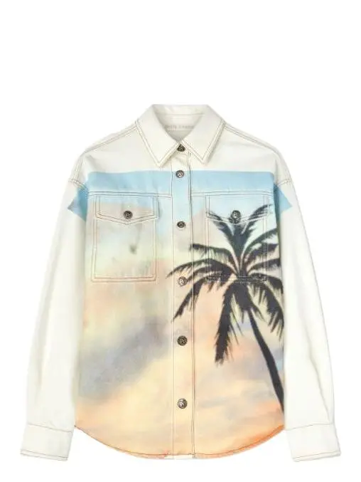 Palm Angels Sunrise Palm Denim Overshirt - Off White - Multicolor