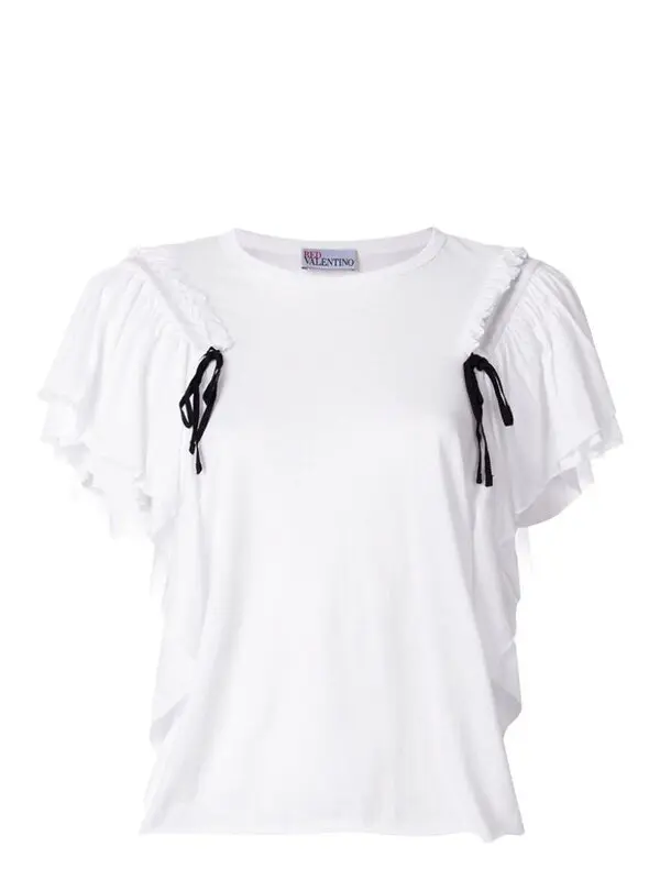 Red Valentino Short Sleeve Ruffle T-shirt - White