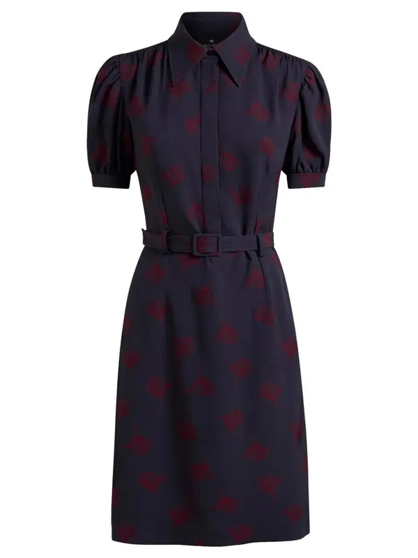 Etro All-over Jacquard Floral Pattern Belted Dress - Black