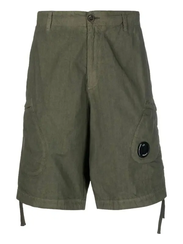 C.P. COMPANY Multi-pocket Cotton Bermuda Shorts With Lens Detail - Green