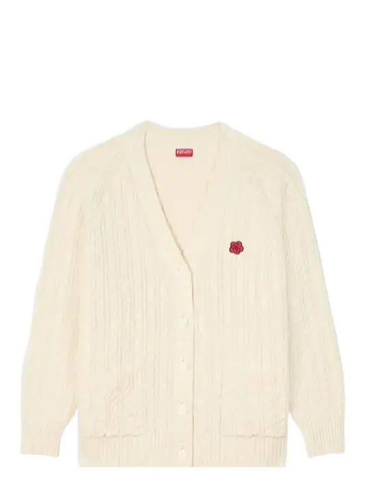 Kenzo Buttoned Cardigan With Logo Applique - Off White