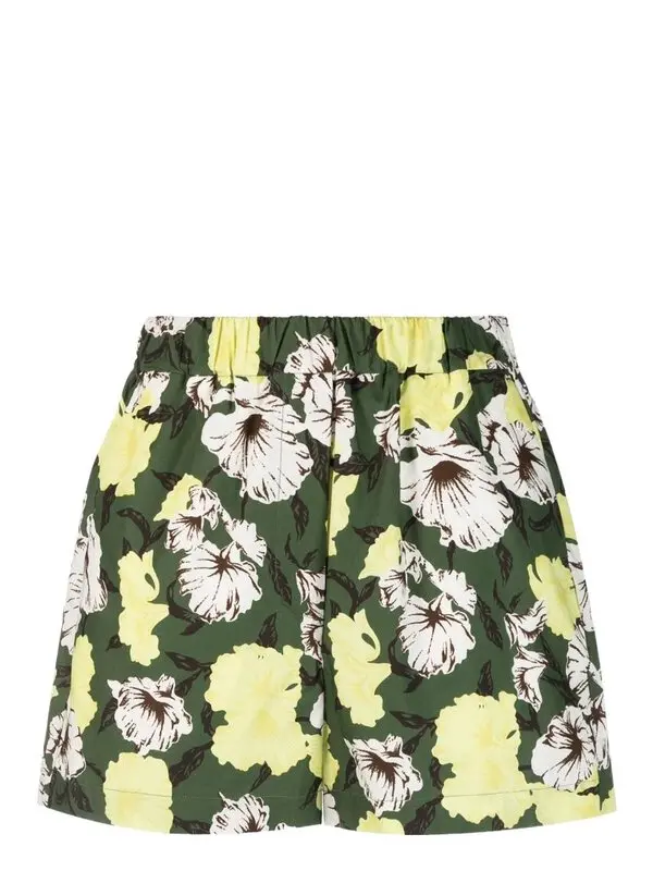 MSGM Floral Printed High Waist Shorts - Green
