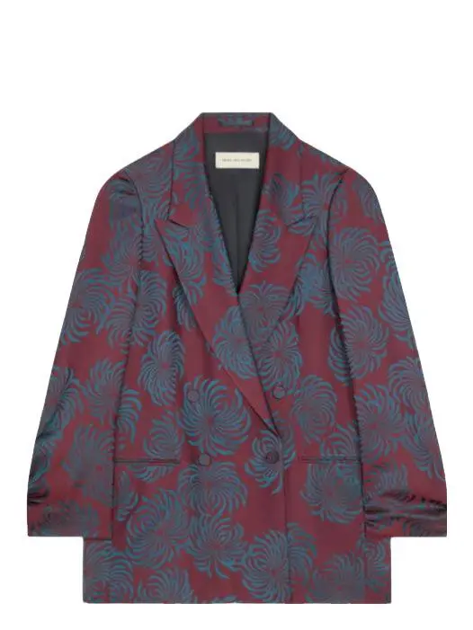 Dries Van Noten Floral Double-breasted Jacquard Blazer - Burgundy Red