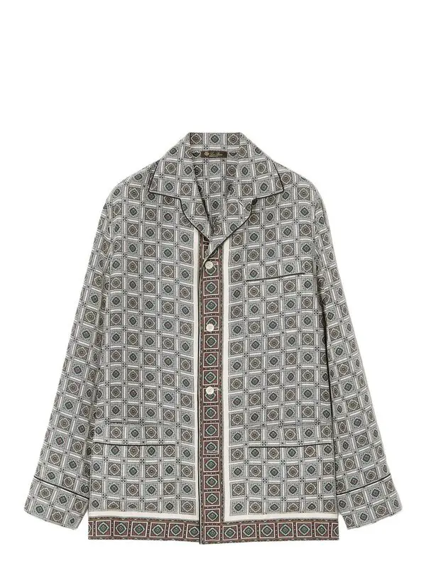Loro Piana Geometric Print Silk Shirt - Ivory Green Red
