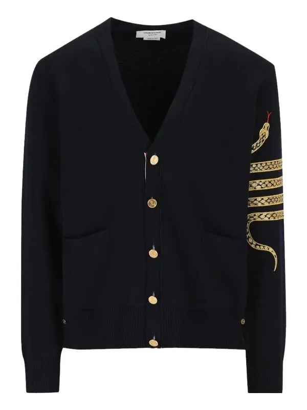 Thom Browne Embroidered V-neck Cardigan - Navy Blue