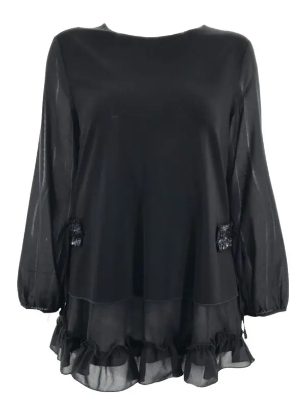 Max Mara Round Neck Long Sleeve Blouse With Ruffle Hem - Black