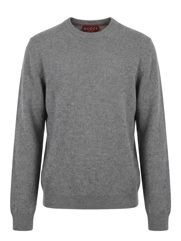 Gucci Wool Cashmere Crewneck Sweater With Web Detail - Grey