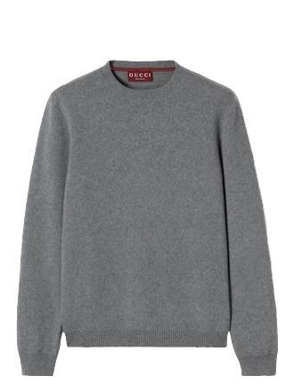 Gucci Wool Cashmere Crewneck Sweater With Web Detail - Grey
