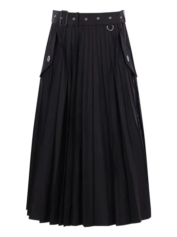 Sacai Pleated Skirt With Belted Waist - Black