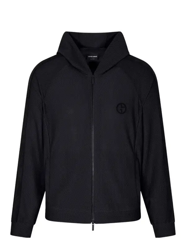 Giorgio Armani Textured Hooded Zip-up Jacket - Black