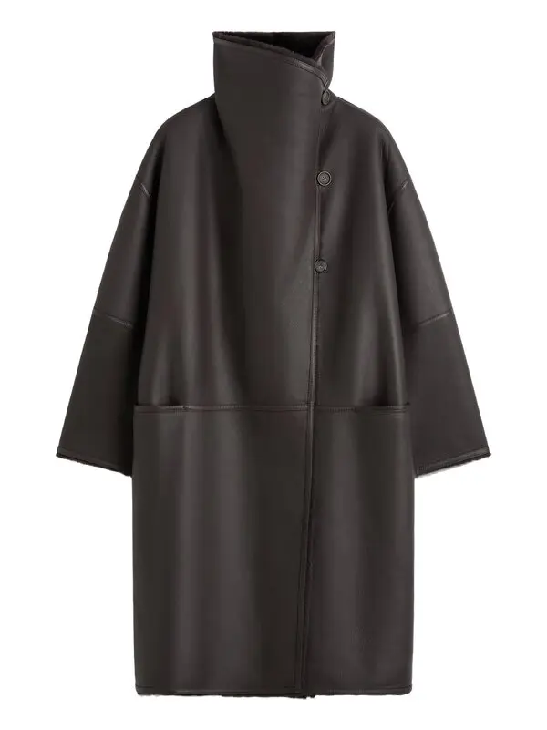 TOTEME Paneled Shearling Coat - Dark Brown
